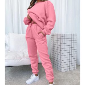 KANSOON Outfits for Women 2 Piece Sets Long Sleeves Pullover Sweatshirt Drawstring Jogger Sweatpants Set Pink S