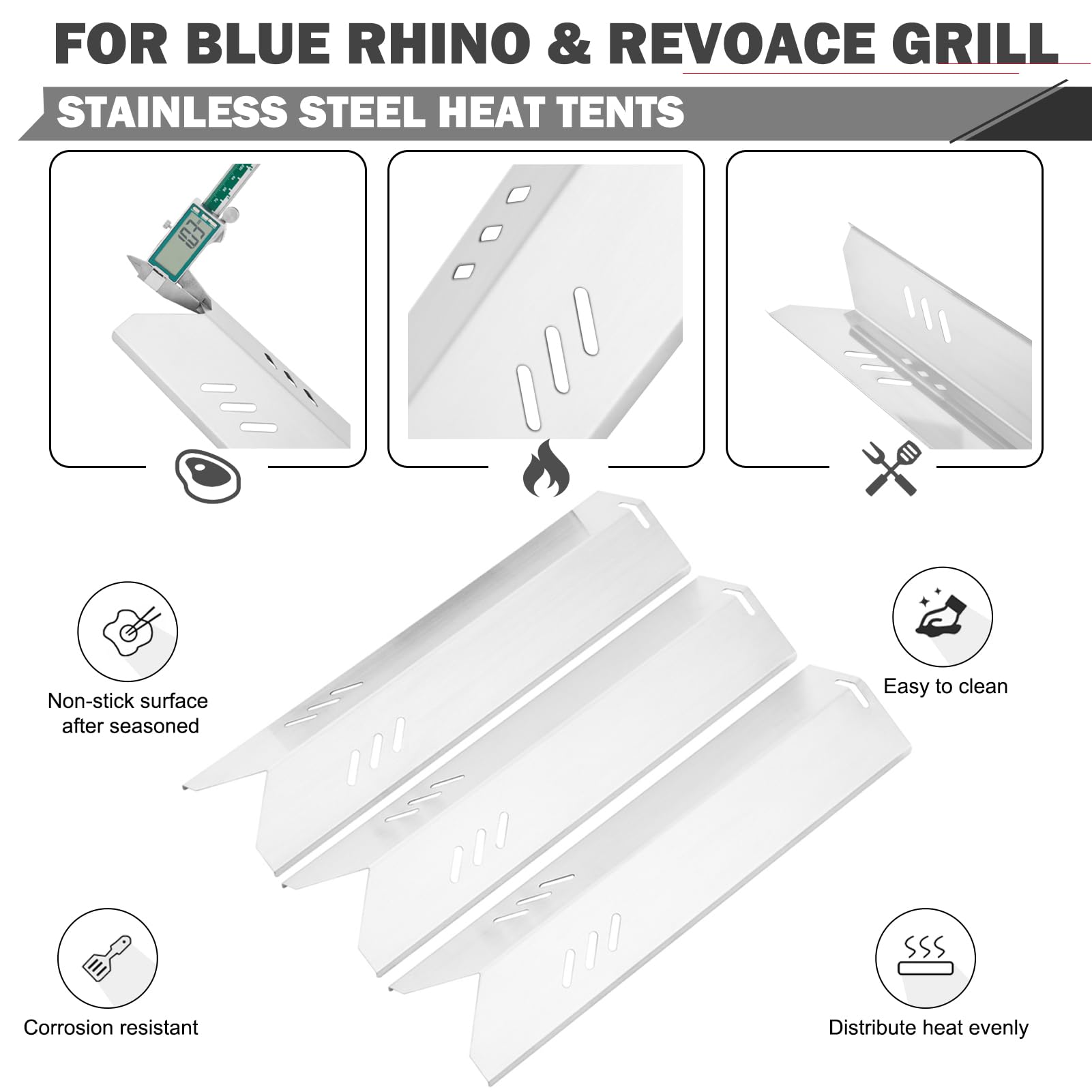 B0212-040 Heat Plates Grill Parts for Blue Rhino 3 Burner Grill Replacement Parts GBC1932L GBC1793W RevoAce Grill Parts Heat Tent 55-24-198 GBC1706W GBC1705WV Heat Shield BBQ Grill Accessories