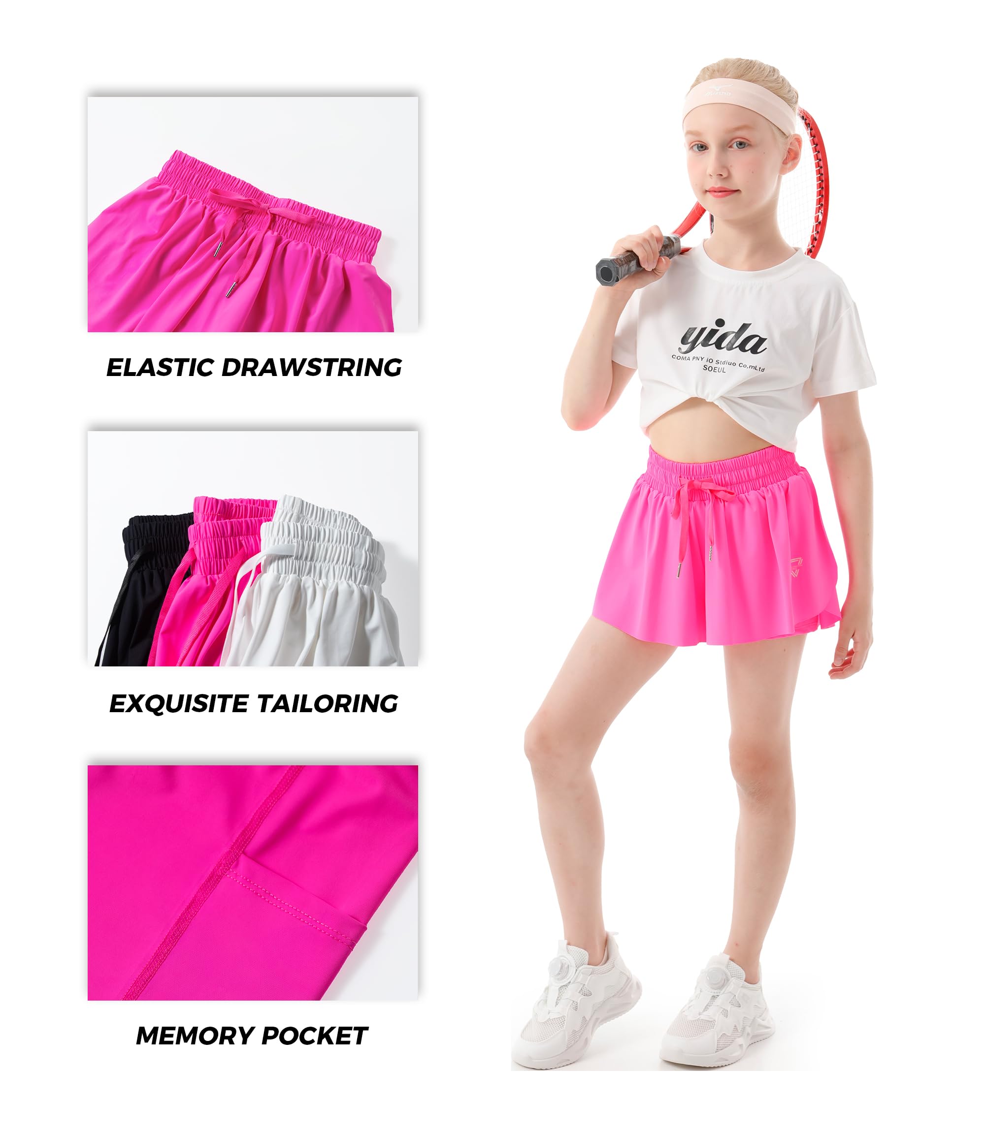 PUPIU Girls Shorts Flowy Toddler Girls Dance Shorts Preppy Clothes Summer Gymnastics Shorts Athletic Hot Pink M