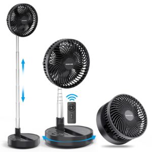 morecore foldable oscillating standing fan, 10000mah battery operated outdoor fan, 8" usb input & output, quiet pedestal fan for camping travel room-black