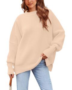 prettygarden women's oversized sweater 2024 casual fall crewneck long sleeve loose side slit ribbed knit pullover tops(solid beige,medium)