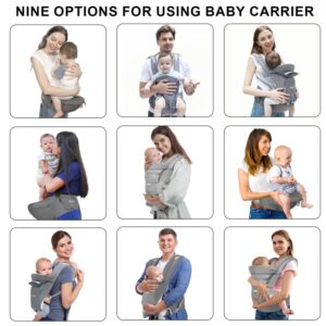 Baby Carrier with Hip Seat, 6-in-1 Baby Carrier Newborn to Toddler, Head Support and Breathable Mesh, Adjustable Removable Soft Ergonomic Baby Sling Carrier (7-41 lbs) for Everyday Family Events, Grey