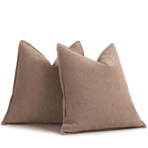 zwjd khaki pillow covers 22x22 set of 2 chenille pillow covers with elegant design soft and luxurious decorative throw pillows for couch, bed, and home decor