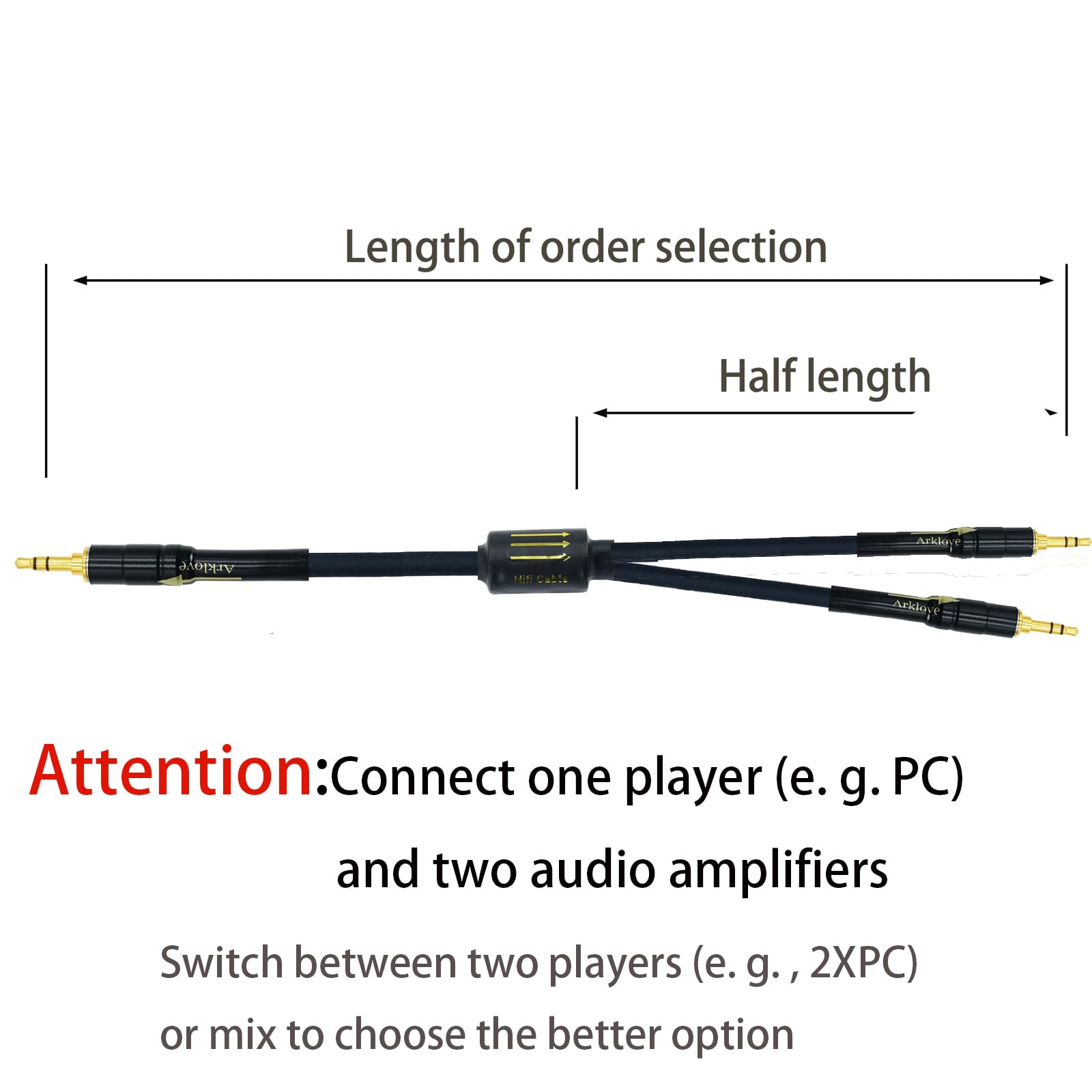 Arklove 7ft Shielded 1/8" aux Input 3.5mm 2X 3.5 Output Splitter Stereo Audio Video Cable Out 3.5 Male to Two 3.5 Male in Dual Speaker Cord 24k Gold Plated Cord