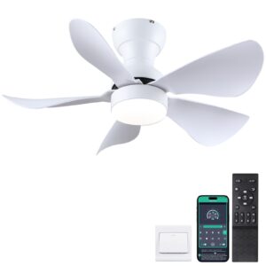 kviflon ceiling fans with lights and remote/app control, 30 inch low profile ceiling fans with 5 reversible blades 3 colors dimmable 6 speeds ceiling fan for bedroom kitchen dining room, white