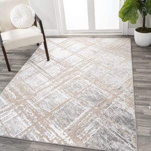 jonathan y sor201c-3 slant modern abstract indoor area rug, transitional, contemporary, solid & striped, bedroom, kitchen, living room, easy-cleaning, non-shedding, 3 x 5, beige/gray