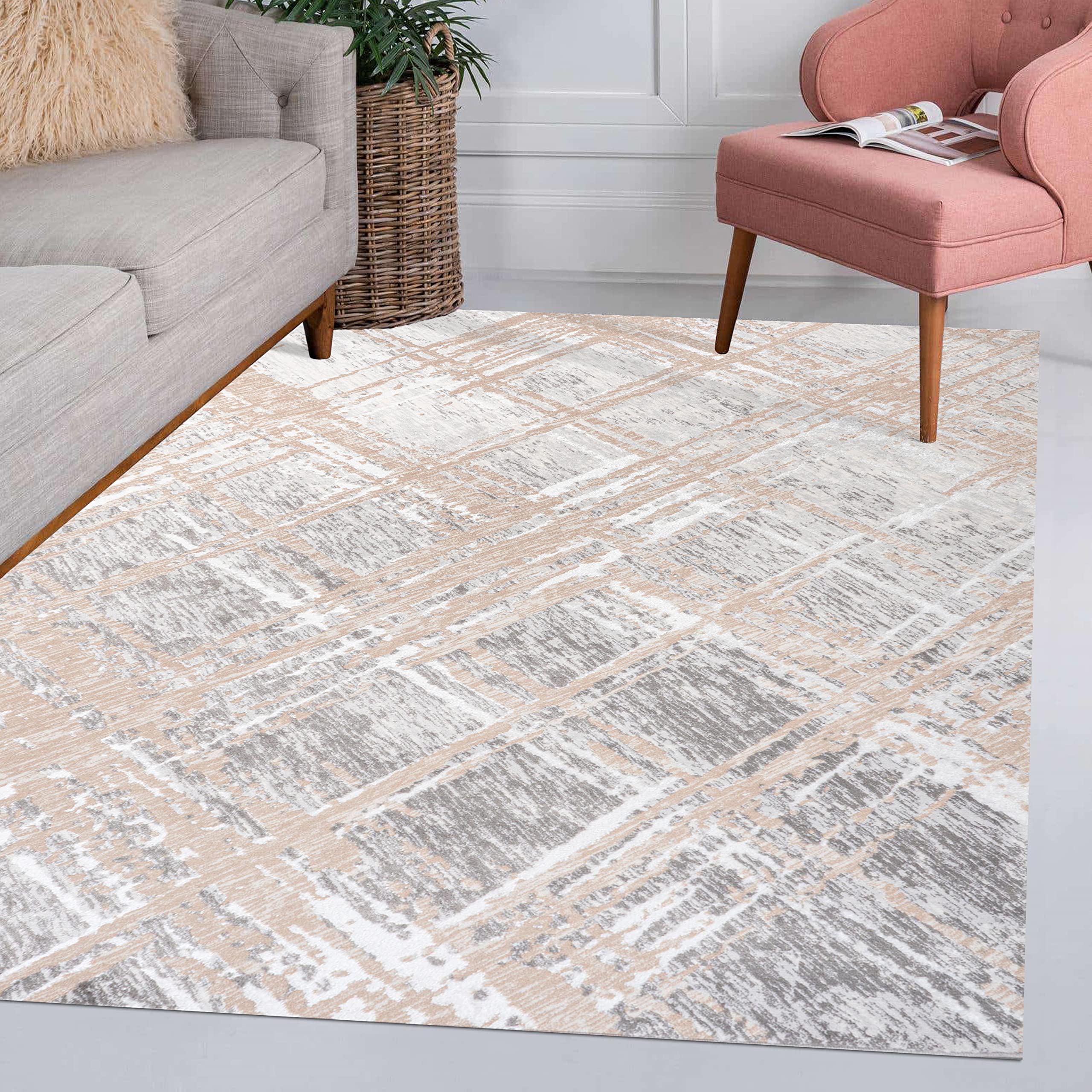 JONATHAN Y SOR201C-3 Slant Modern Abstract Indoor Area Rug, Transitional, Contemporary, Solid & Striped, Bedroom, Kitchen, Living Room, Easy-Cleaning, Non-Shedding, 3 X 5, Beige/Gray