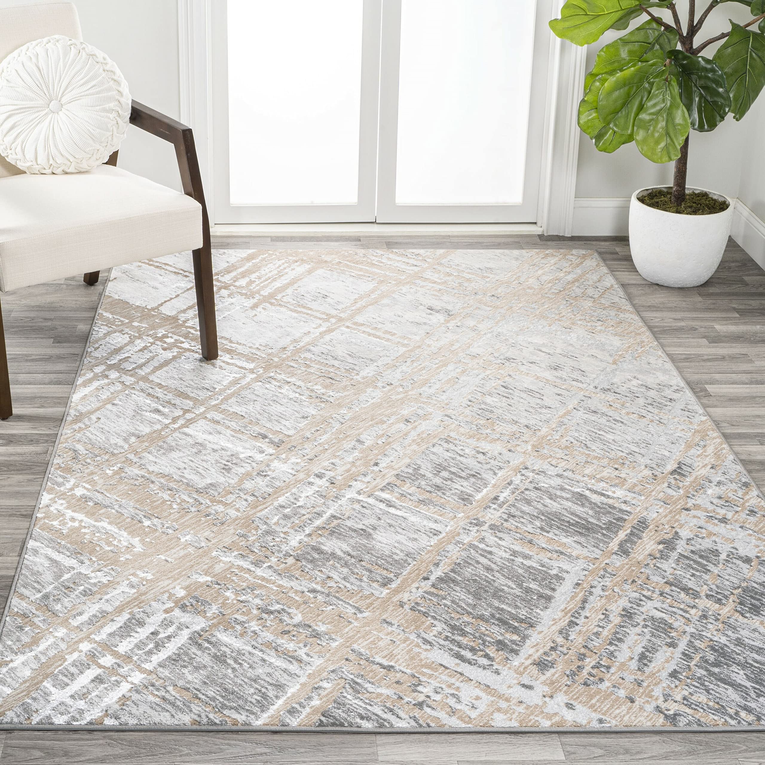 JONATHAN Y SOR201C-3 Slant Modern Abstract Indoor Area Rug, Transitional, Contemporary, Solid & Striped, Bedroom, Kitchen, Living Room, Easy-Cleaning, Non-Shedding, 3 X 5, Beige/Gray