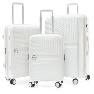 feelway travel 3-piece hard side luggage suitcase set durable, expandable design with 360° double spinner wheels, tsa lock, telescopic handle, secure zipper (white, 20", 24", 28")