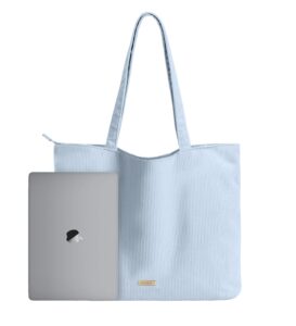 vandel corduroy tote bag for women and men with zipper and inner pockets. blue zipper tote bag, cute tote bag aesthetic