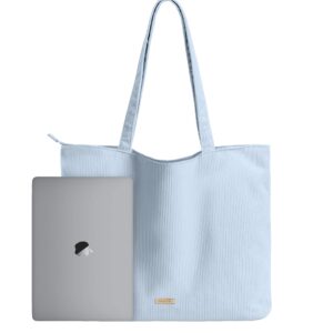 VANDEL Corduroy Tote Bag for Women and Men with Zipper and Inner Pockets. Blue Zipper Tote Bag, Cute Tote Bag Aesthetic