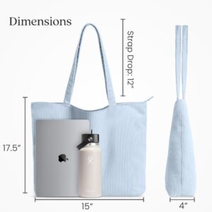 VANDEL Corduroy Tote Bag for Women and Men with Zipper and Inner Pockets. Blue Zipper Tote Bag, Cute Tote Bag Aesthetic