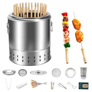 charcoal bbq hanging stove,stainless steel bbq grill mesh barrel,portable cylindrical charcoal braised grill barrel, 360° all round roasting multi-functional rolling grilling basket.