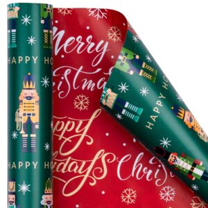 RUSPEPA Reversible Wrapping Paper Roll - Mini Roll - Christmas Nussknacker and Happy Holidays Pattern Great for Christmas, Party, Holiday - 17.5 Inches X 32.8 Feet