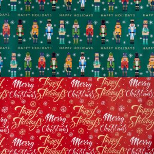 RUSPEPA Reversible Wrapping Paper Roll - Mini Roll - Christmas Nussknacker and Happy Holidays Pattern Great for Christmas, Party, Holiday - 17.5 Inches X 32.8 Feet