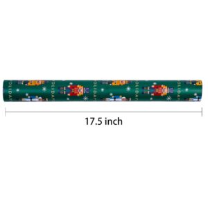 RUSPEPA Reversible Wrapping Paper Roll - Mini Roll - Christmas Nussknacker and Happy Holidays Pattern Great for Christmas, Party, Holiday - 17.5 Inches X 32.8 Feet