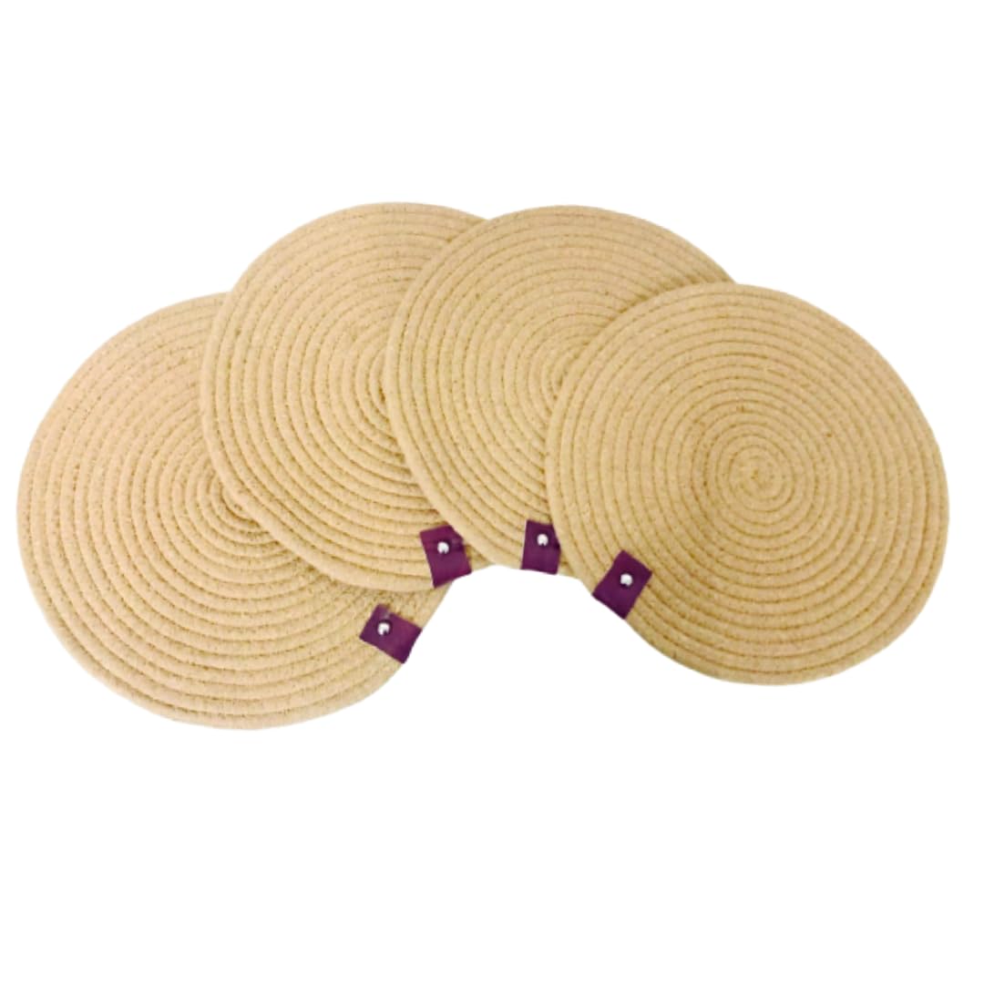 VintFlea Jute Round Coaster Placemats for Dining Table,Pans,Hot Dishes and Pots Protecting Your Table in Style Set of 4 (11 X 11 Inches) Beige