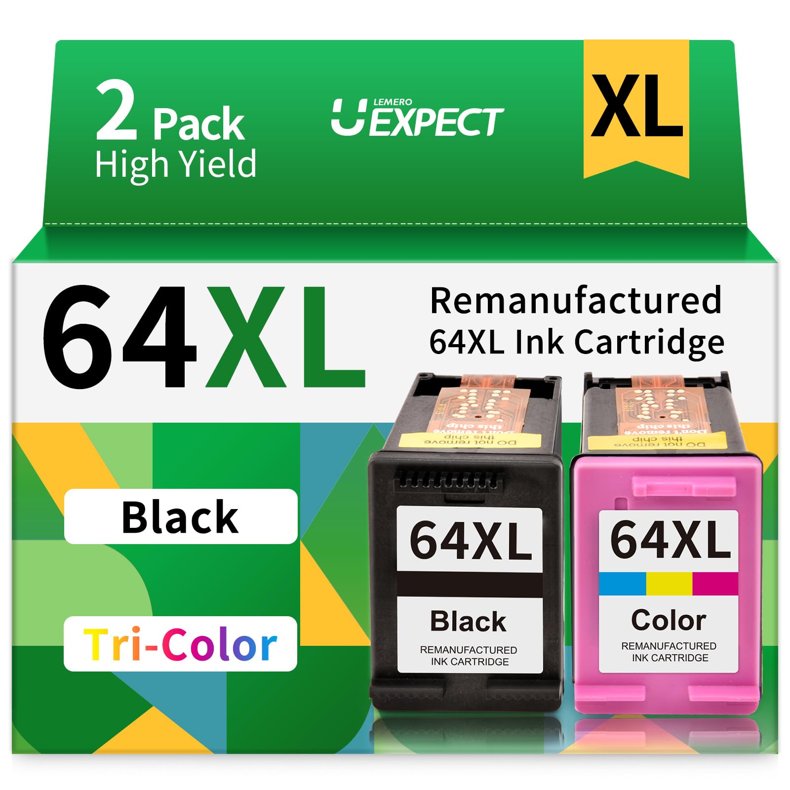 64XL Ink Cartridge Combo Pack Replacement for HP 64XL Ink Cartridges Fits for HP64 XL Printers HP Envy Photo 7855 7858 6252 6255 7800 7100 7155 7158 Tango Tango X Tango Terra Printer (Black/Tri-Color)