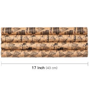 RUSPEPA Kraft Wrapping Paper Rolls - 17 inches x 10 feet per Roll, Total of 4 Rolls, Black Sketch Design