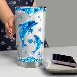 SANDJEST Dolphin Tumbler 20oz Stainless Steel Insulated Tumblers Coffee Travel Mug Cup Jewelry Drawings Style Gifts for Women Girls Teen Gift for Birthday Christmas