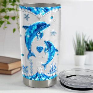 SANDJEST Dolphin Tumbler 20oz Stainless Steel Insulated Tumblers Coffee Travel Mug Cup Jewelry Drawings Style Gifts for Women Girls Teen Gift for Birthday Christmas