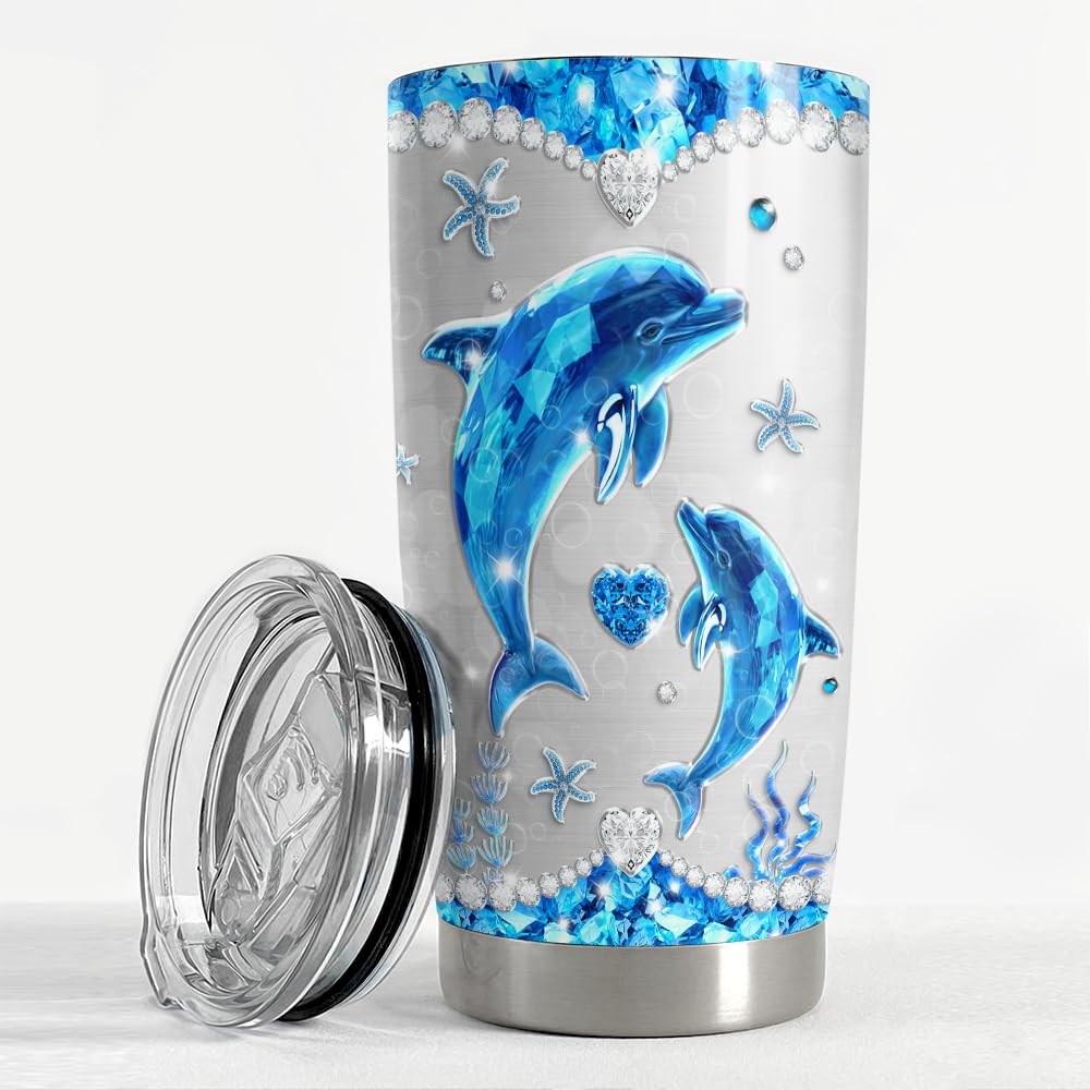 SANDJEST Dolphin Tumbler 20oz Stainless Steel Insulated Tumblers Coffee Travel Mug Cup Jewelry Drawings Style Gifts for Women Girls Teen Gift for Birthday Christmas