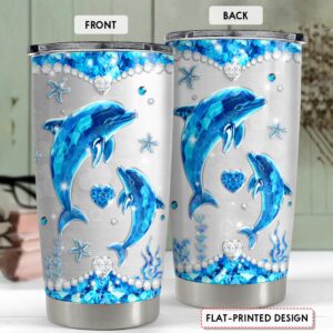 SANDJEST Dolphin Tumbler 20oz Stainless Steel Insulated Tumblers Coffee Travel Mug Cup Jewelry Drawings Style Gifts for Women Girls Teen Gift for Birthday Christmas