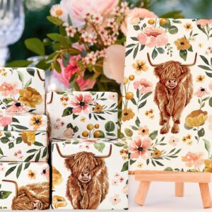 AnyDesign Boho Floral Highland Cow Wrapping Paper Folded Flat Boho Flower Gift Wrap Paper Bulk Cute Cow Art Paper for Birthday Wedding Baby Shower DIY Crafts Gift Packing, 19.7 x 27.6 in, 6 Sheet