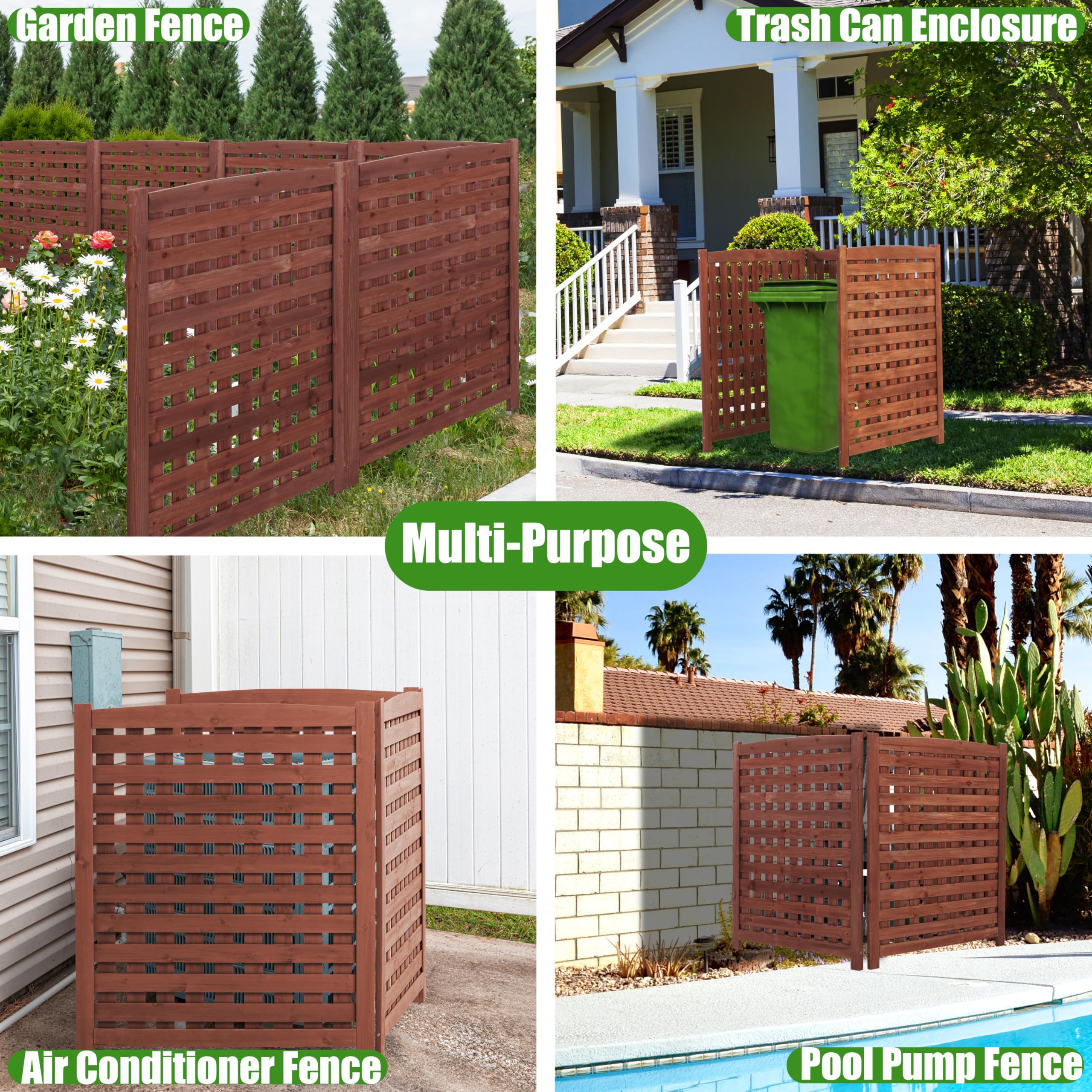 Air Conditioner Fence Screen Outside, Cedar Privacy Fence 3 Panels to Hide AC & Trash Enclosure, 32"W x 38"H