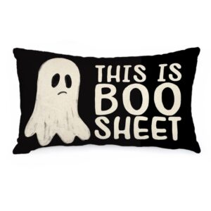 aacors halloween pillow cover 12x20 inch ghost funny halloween saying decoration holiday farmhouse pillow case decor for home sofa couch indoor outdoor aa188-12