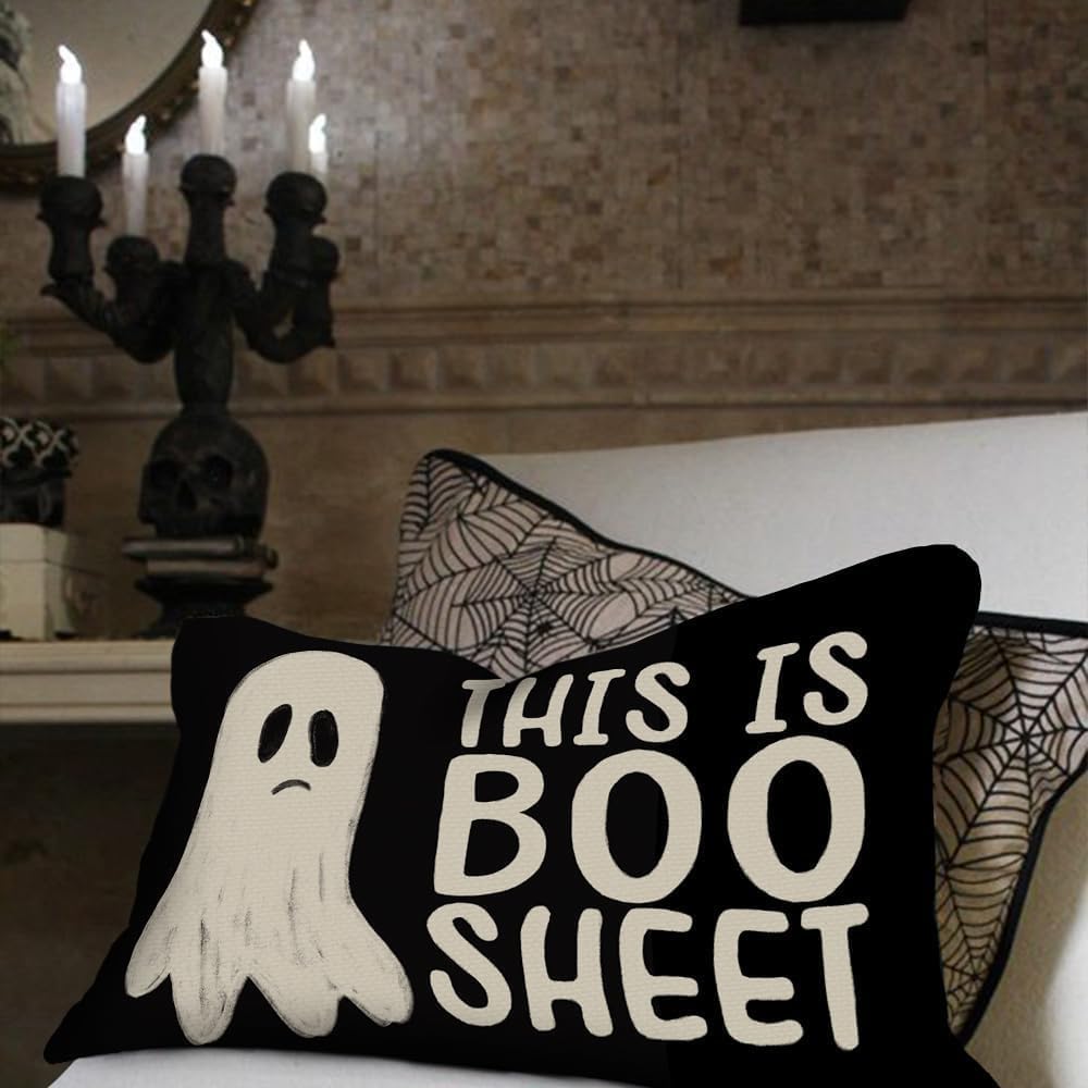 AACORS Halloween Pillow Cover 12X20 Inch Ghost Funny Halloween Saying Decoration Holiday Farmhouse Pillow Case Decor for Home Sofa Couch Indoor Outdoor AA188-12