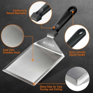 HULISEN Griddle Accessories Kit (5 Pieces), 6 x 5 Inch Stainless Steel Spatula with Cutting Edges, 2 Squeeze Bottles, Chopper/Scraper, Essential Flat Top Grill Accessories for Cooking Indoor/Outdoor