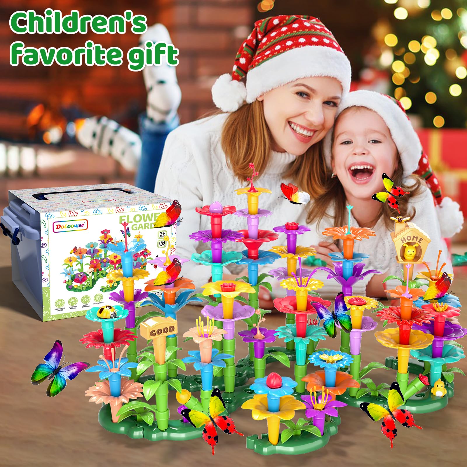 184Pcs Flower Garden Building Toys for Girls 3 4 5 6 7 Year Old, Upgrade DIY Building Stacking Toys, STEM Preschool Educational Toddler Toys Brain Development Kindergarten Kids Toy