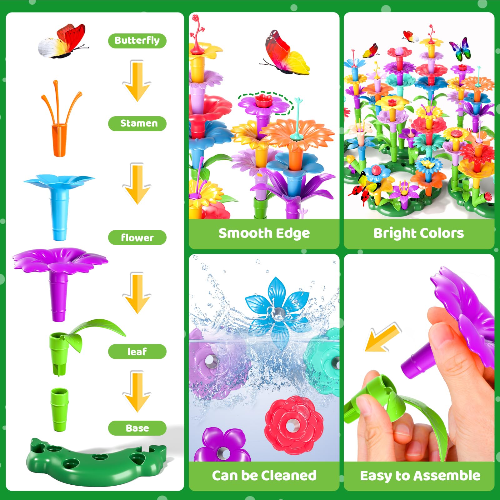 184Pcs Flower Garden Building Toys for Girls 3 4 5 6 7 Year Old, Upgrade DIY Building Stacking Toys, STEM Preschool Educational Toddler Toys Brain Development Kindergarten Kids Toy