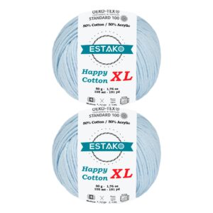 estako happy cotton xl, (2 skeins pack) 50% cotton 50% acrylic yarn, soft, medium weight (4) for crochet and knitting (2 x 1.76 oz) / (2 x 114 yrds) (4220 - baby blue)