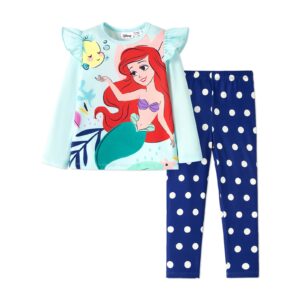 disney princess 2pcs toddler girls outfits ruffled sleeves sweatshirt and leggings outfit set deep blue 5-6 years