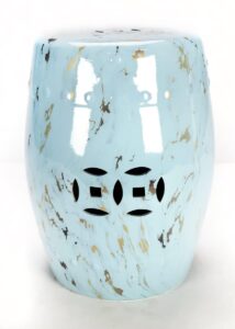 aa importing 59869-bl ceramic garden stool light blue with gold accents