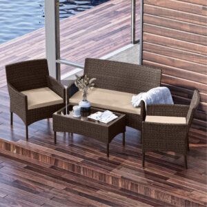 nestl outdoor patio furniture sofas, standard, brown base/beige cushions