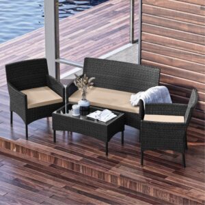 nestl outdoor patio furniture sofas, standard, black base/beige cushions