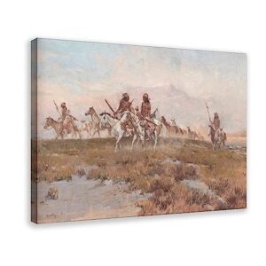 vintage native americans oil painting rural landscape wall art rustic horse riders home decor frame-b-2 24x36inch(60x90cm)