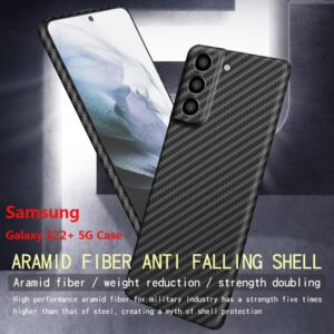 RIZZ Carbon Fiber Case for Samsung Galaxy S22 Plus 5g [3D Texture Hand Feel] Slim Thin Real Aramid Fiber S22+ Phone Cover Military-grade Fall Protection (for S22 Plus)