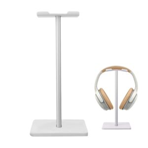 deear headphone stand gaming headset holder universal aluminum metal headphone holder hanger with aluminum supporting bar flexible headrest abs solid base for all headphone,white