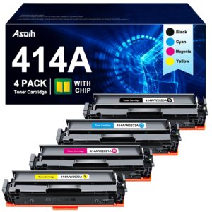 asoih 414a toner cartridges 4 pack (with chip) compatible with hp 414a 414x toner cartridges 4 pack w2020a w2020x can be used with hp color laserjet pro mfp m479fdw m479fdn m454dw m454dn m480f printer