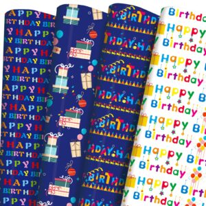 plandrichw birthday wrapping paper 12 sheets folded happy birthday gift wrapping paper for kids boys girls men women baby 4 style colorful birthday greeting gift wrap paper 20 x 29 inches