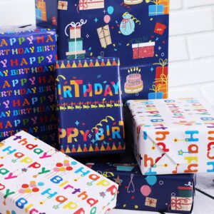 PlandRichW Birthday Wrapping Paper 12 sheets Folded Happy Birthday Gift Wrapping Paper for Kids Boys Girls Men Women Baby 4 Style Colorful Birthday Greeting Gift Wrap Paper 20 X 29 Inches