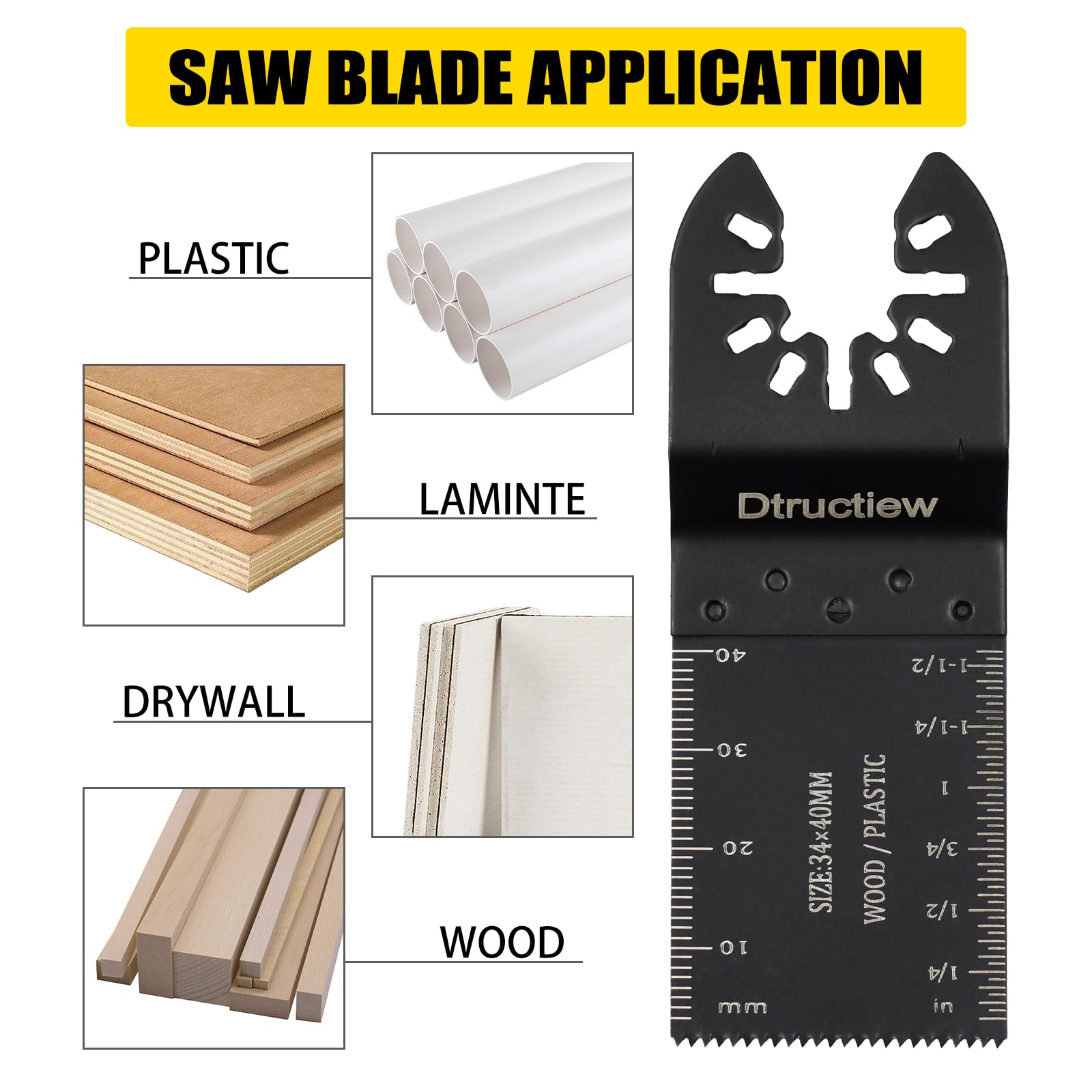 DTRUCTIEW Oscillating Saw Blades, Quick Release Multi Tool Blades Kits Universal Oscillating Tool Blades Compatible with Dewalt, Ryobi, Makita, Bosch, Craftsman (100 Pieces)