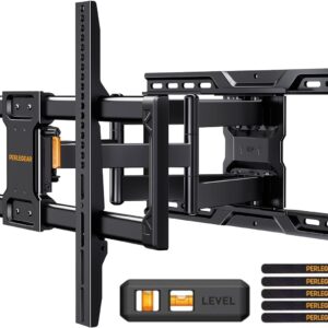 Perlegear UL-Listed Full Motion TV Wall Mount for 42–90 Inch TVs up to 150 lbs, Pre-Assembled TV Mount with Tool-Free Tilt, Swivel, Extension, Max VESA 600 x 400mm, 12″/16″/18″/24″ Wood Studs, PGLF16