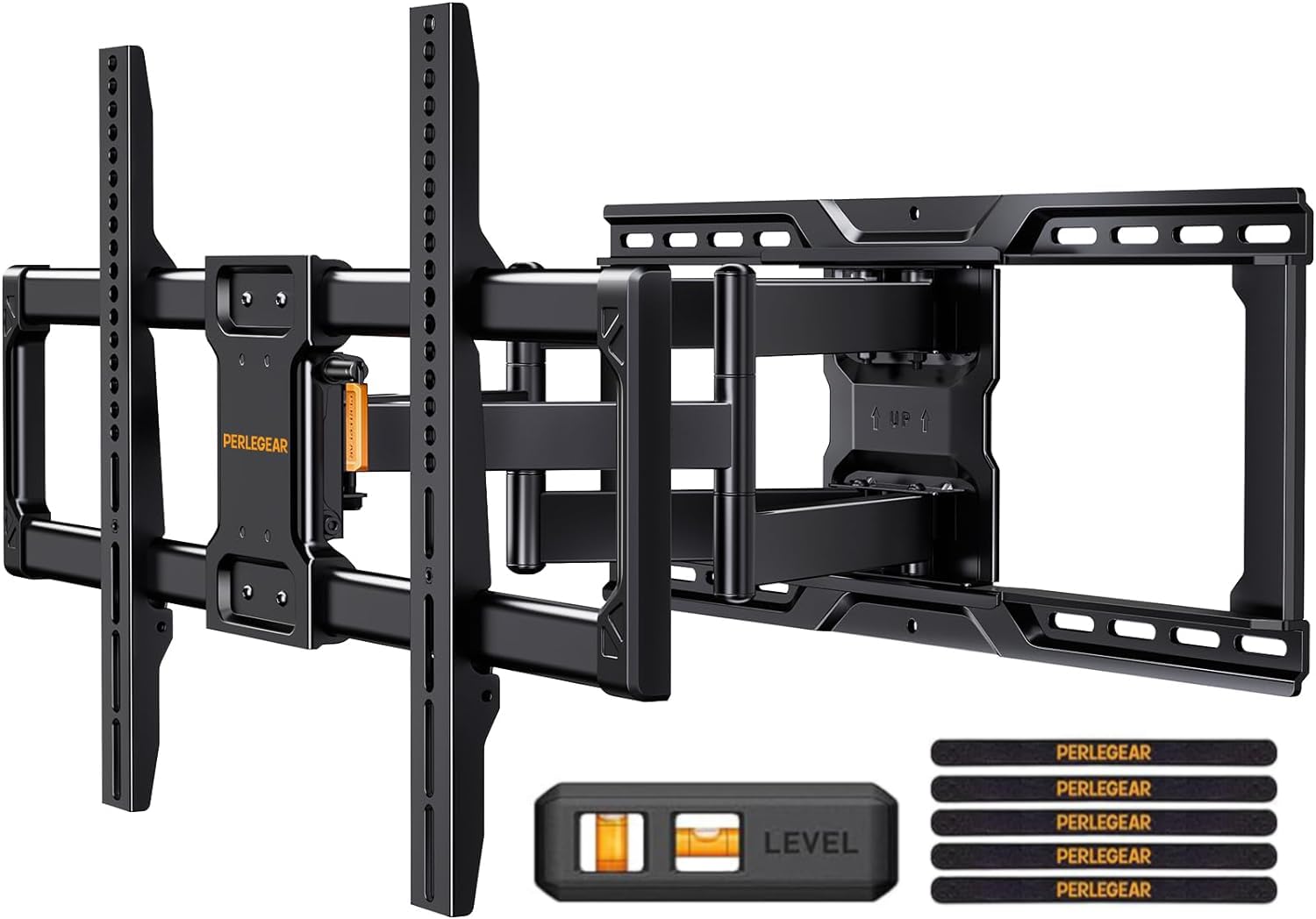 Perlegear UL-Listed Full Motion TV Wall Mount for 42–90 Inch TVs up to 150 lbs, Pre-Assembled TV Mount with Tool-Free Tilt, Swivel, Extension, Max VESA 600 x 400mm, 12″/16″/18″/24″ Wood Studs, PGLF16