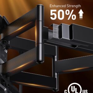 Perlegear UL-Listed Full Motion TV Wall Mount for 42–90 Inch TVs up to 150 lbs, Pre-Assembled TV Mount with Tool-Free Tilt, Swivel, Extension, Max VESA 600 x 400mm, 12″/16″/18″/24″ Wood Studs, PGLF16