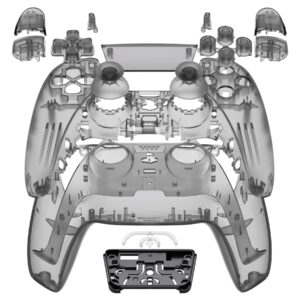 extremerate full set housing shell with buttons touchpad cover, clear black custom replacement decorative trim shell front back plates compatible with ps5 controller bdm-030 bdm-040